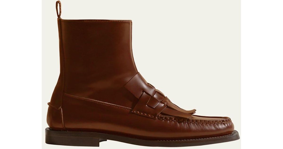 Hereu Marti Calfskin Kiltie Loafer Booties in Brown | Lyst