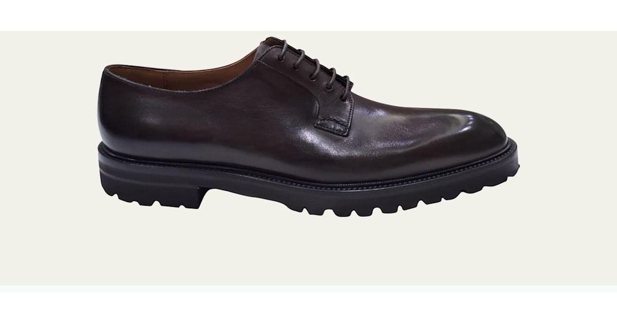 Bergdorf Goodman Lug-Sole Calfskin Derby Shoes in White for Men | Lyst