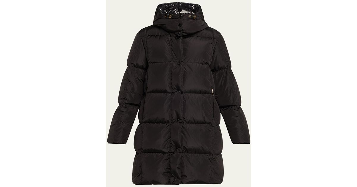 Moncler Litte Long Down Puffer Coat With Detachable Hood in Black | Lyst