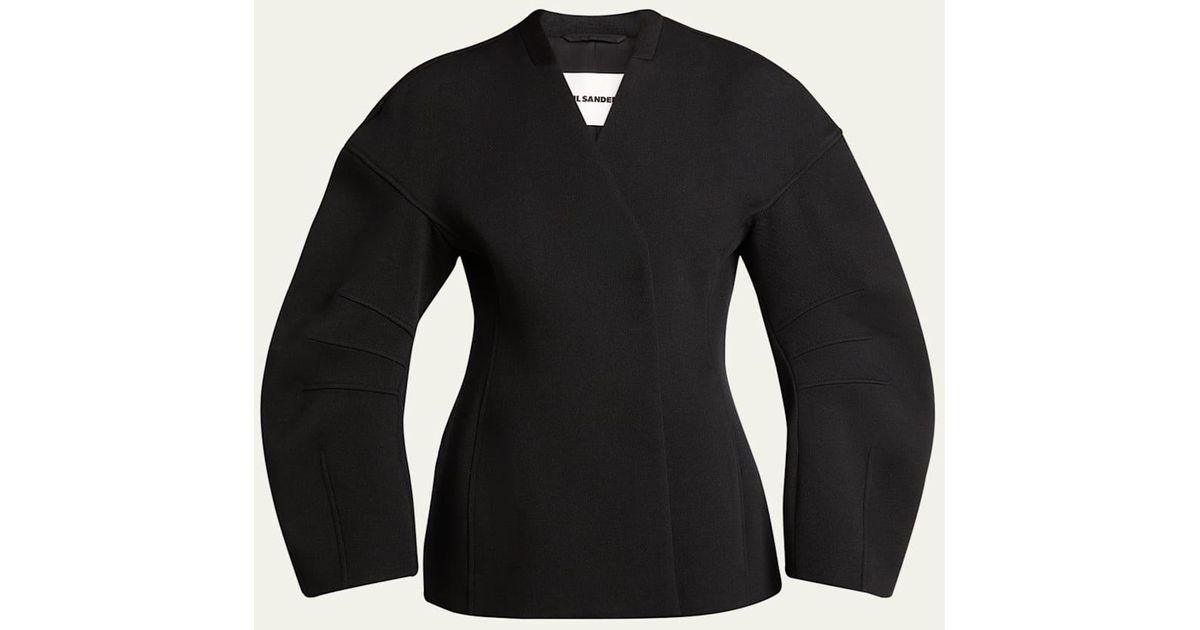 Jil Sander Sculpted Collarless Voluminous Round Darted Sleeve Wool ...