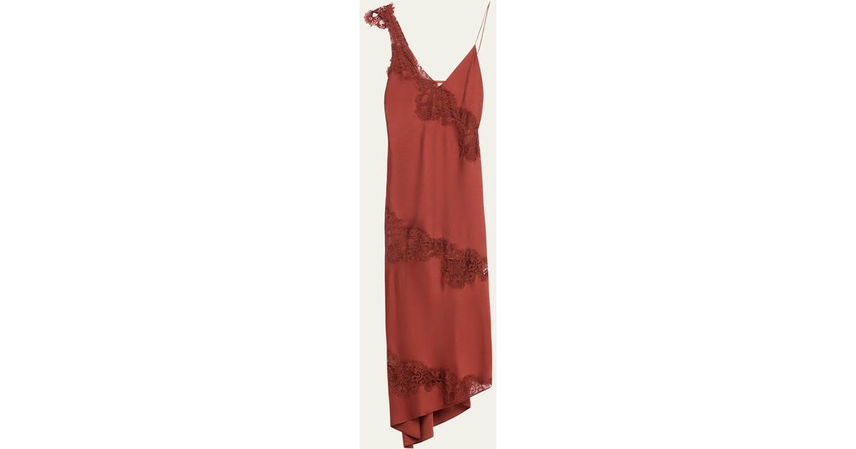 A.L.C. Stella Lace-Trim Maxi Slip Dress in Red | Lyst