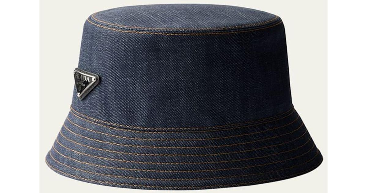Prada Denim Triangle-Logo Bucket Hat in Blue for Men | Lyst