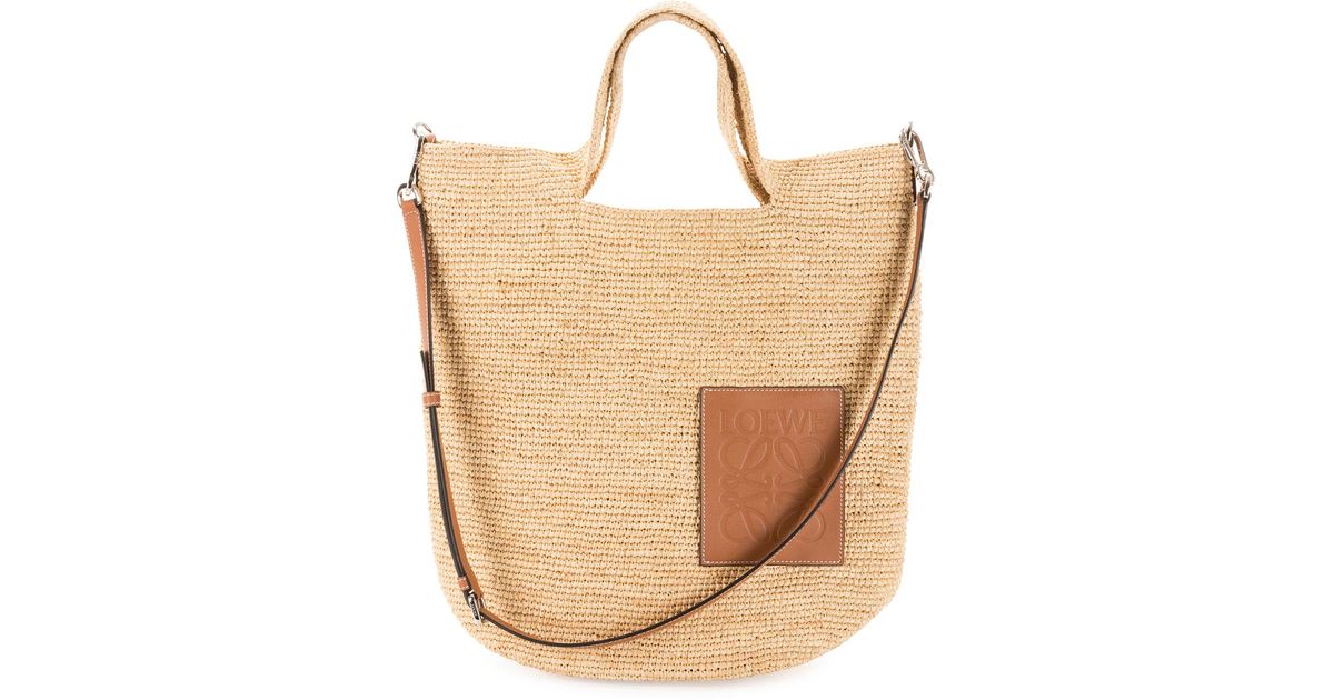 Loewe Slit Leather-trimmed Raffia Tote in Natural | Lyst