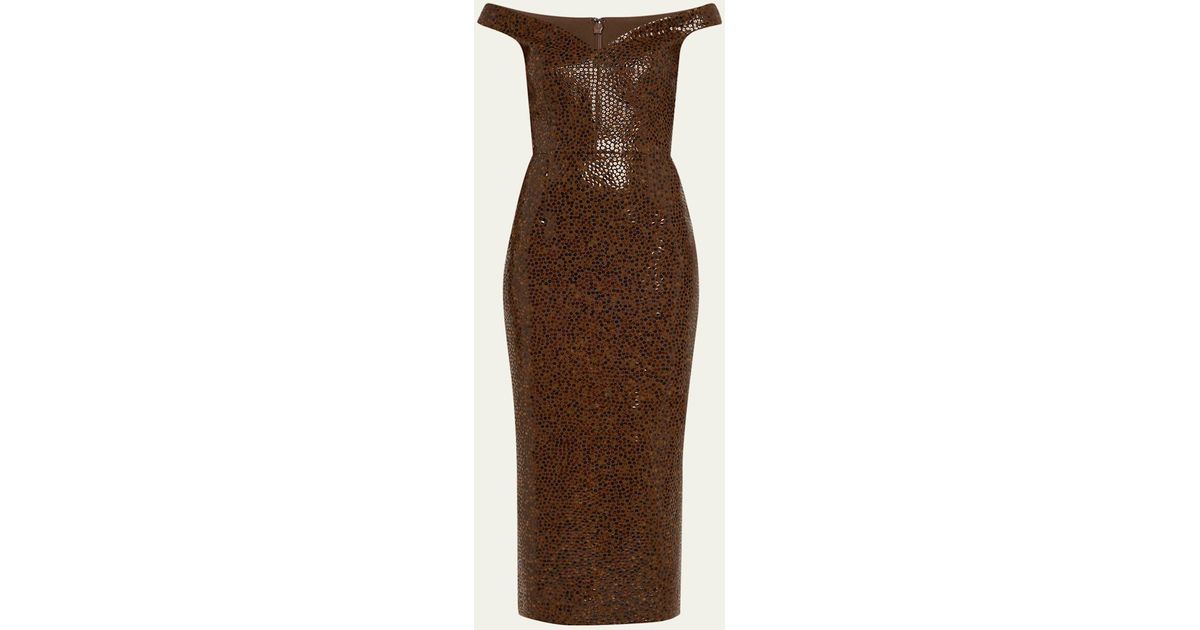 Michael Kors Hand Embellished Faux Tortoise Off-The-Shoulder Sheath ...