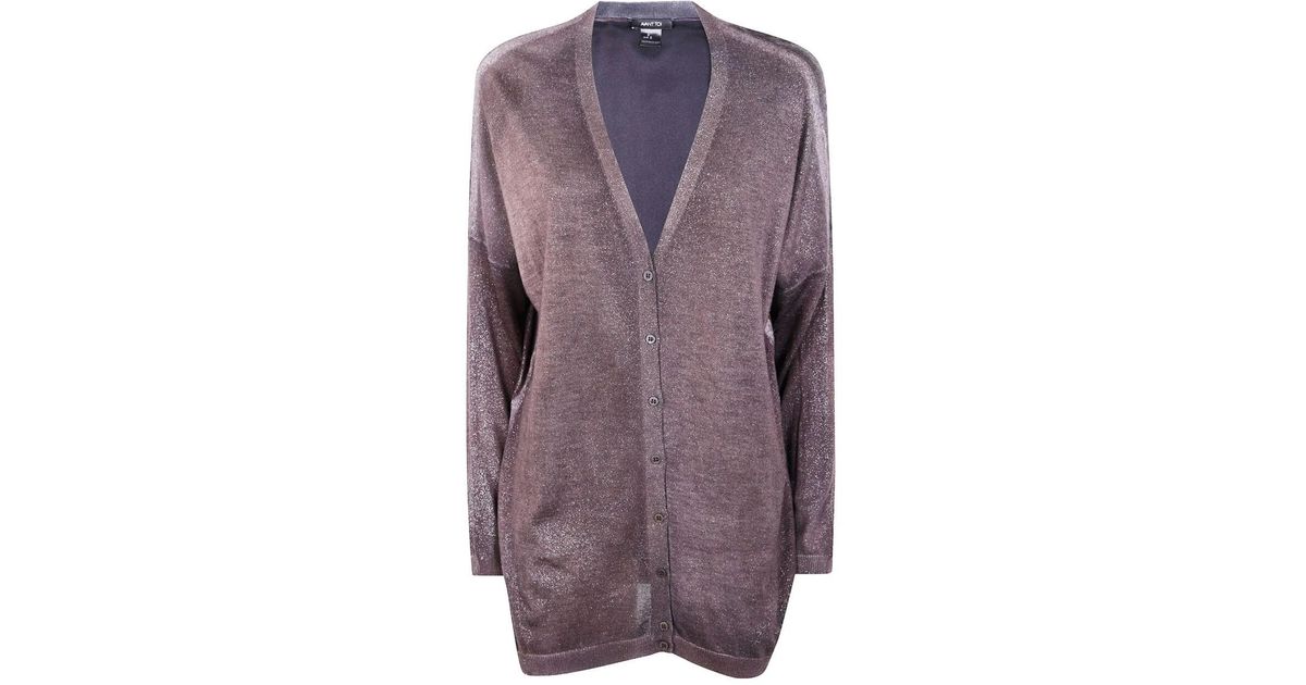 Avant Toi "Star Dust" Effect Long Cardigan With Silk On Back in Purple ...