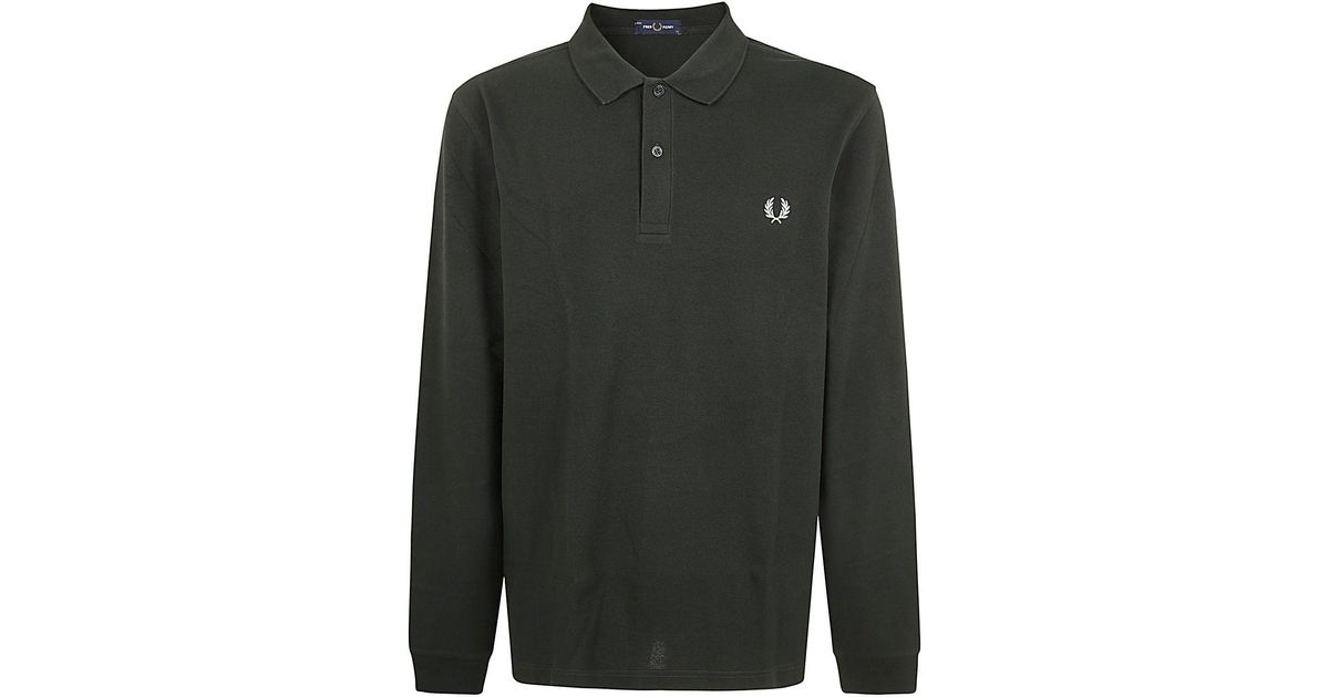 Fred Perry Long Sleeve Cotton Plain Shirt in Black for Men | Lyst UK