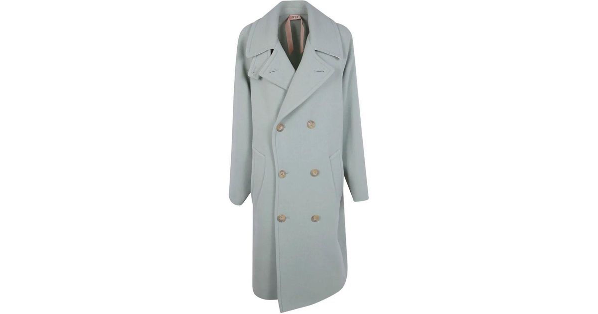 N°21 Double Breasted Maxi Coat in Grey | Lyst UK