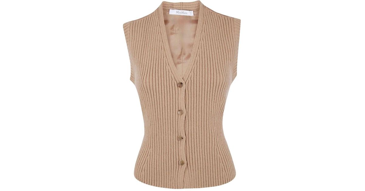 Max Mara "Madre" Knit Waistcoat in Natural | Lyst UK