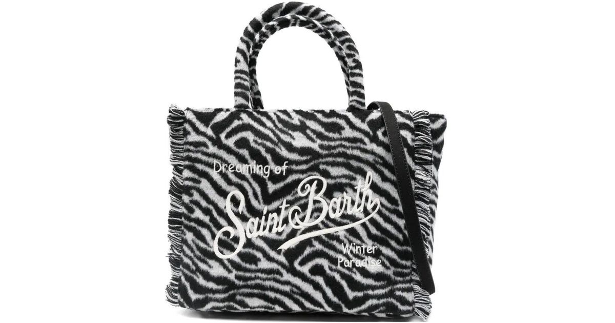Mc2 Saint Barth "Colette" Felt Zebra Tote Bag in Black | Lyst UK