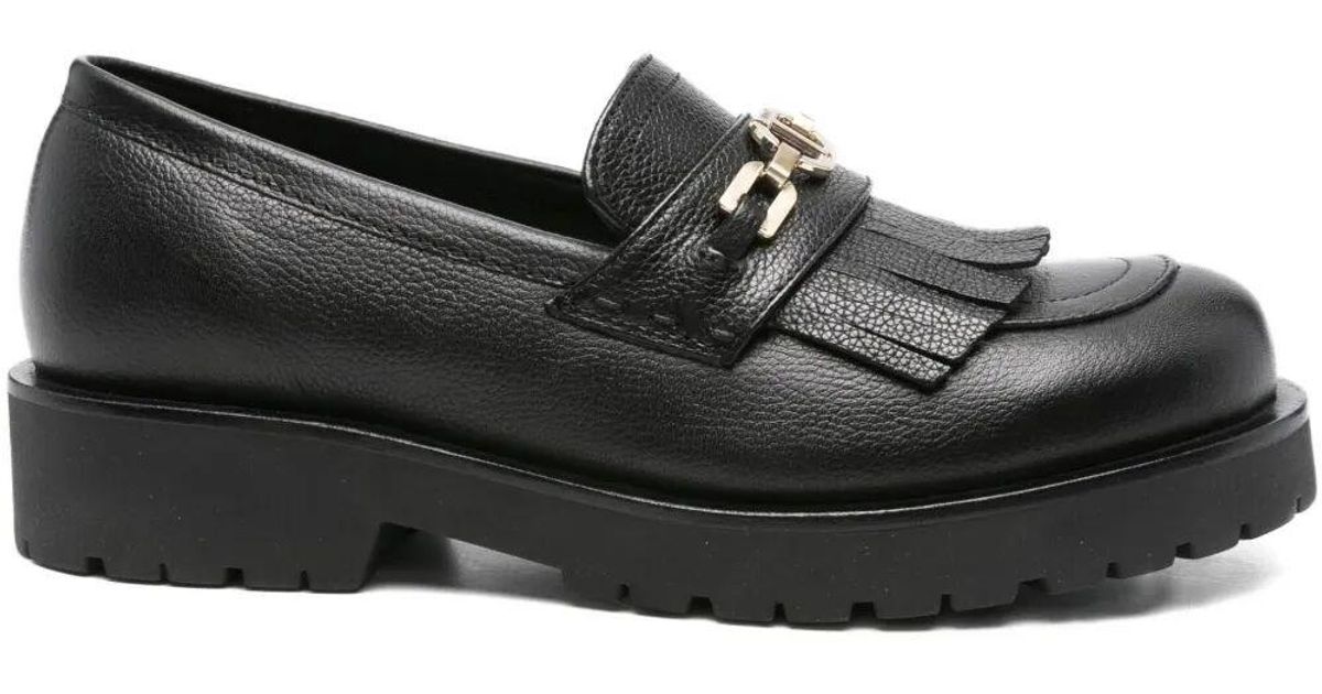 Twinset Fringed Loafer Shoe in Black | Lyst
