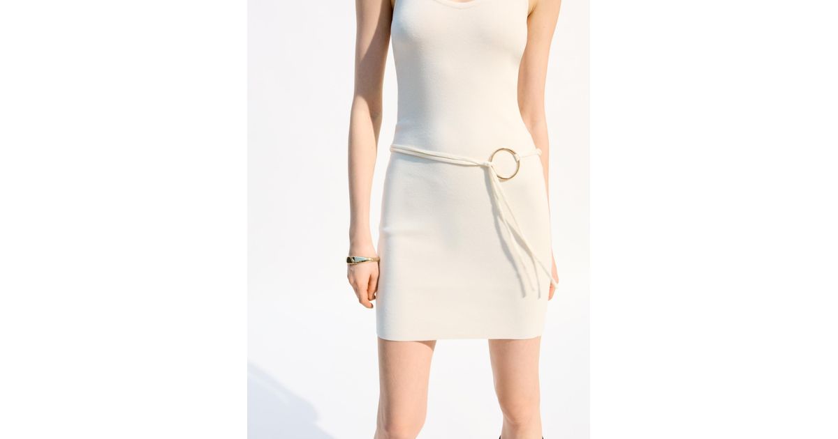 Bershka Halter Mini Dress With Ring Detail in Natural | Lyst