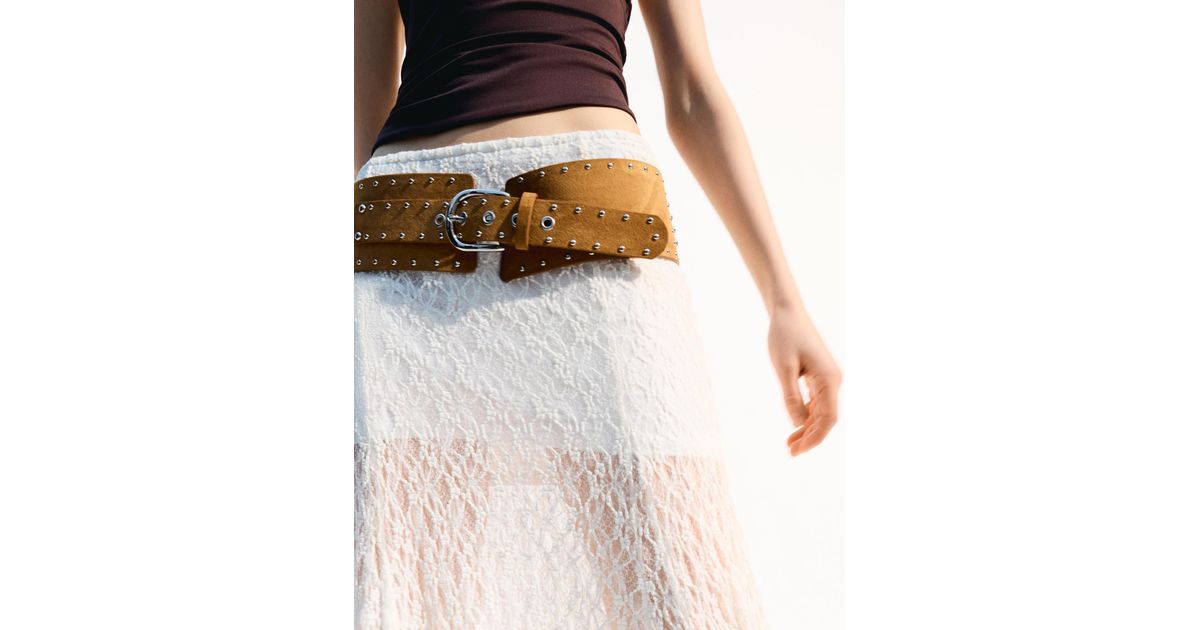 Bershka Studded Wide Hip Belt in Natural | Lyst