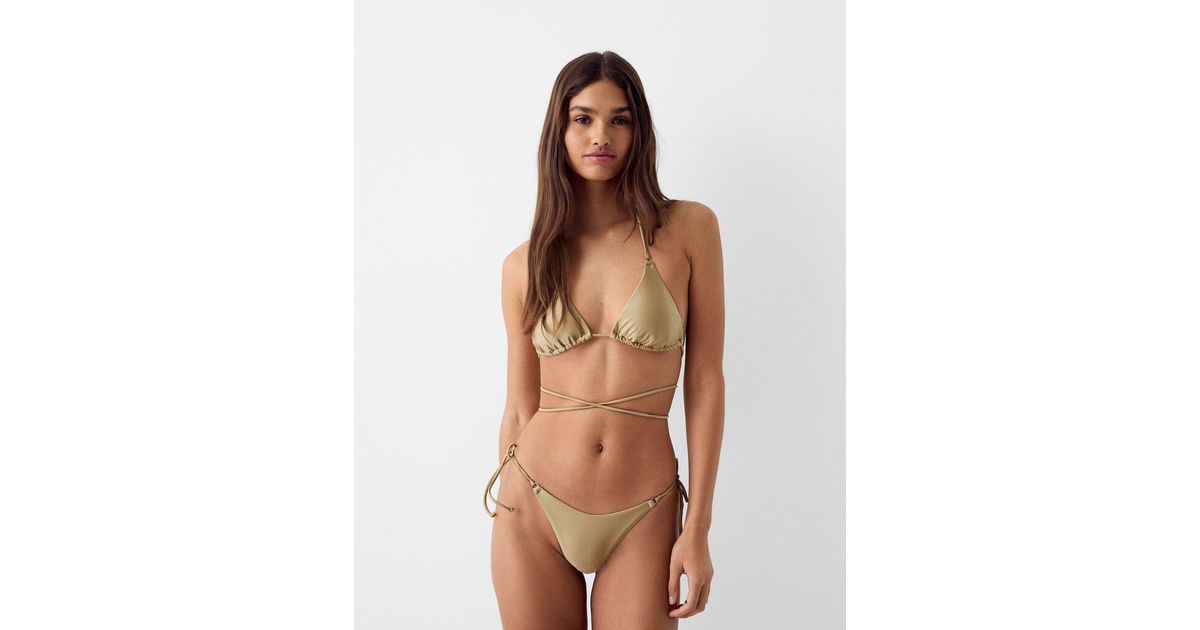 Bershka Shimmery Bikini Top With Ring Details in Brown | Lyst Bershka Shimmery Bikini Top With Ring Details in Brown | Lyst