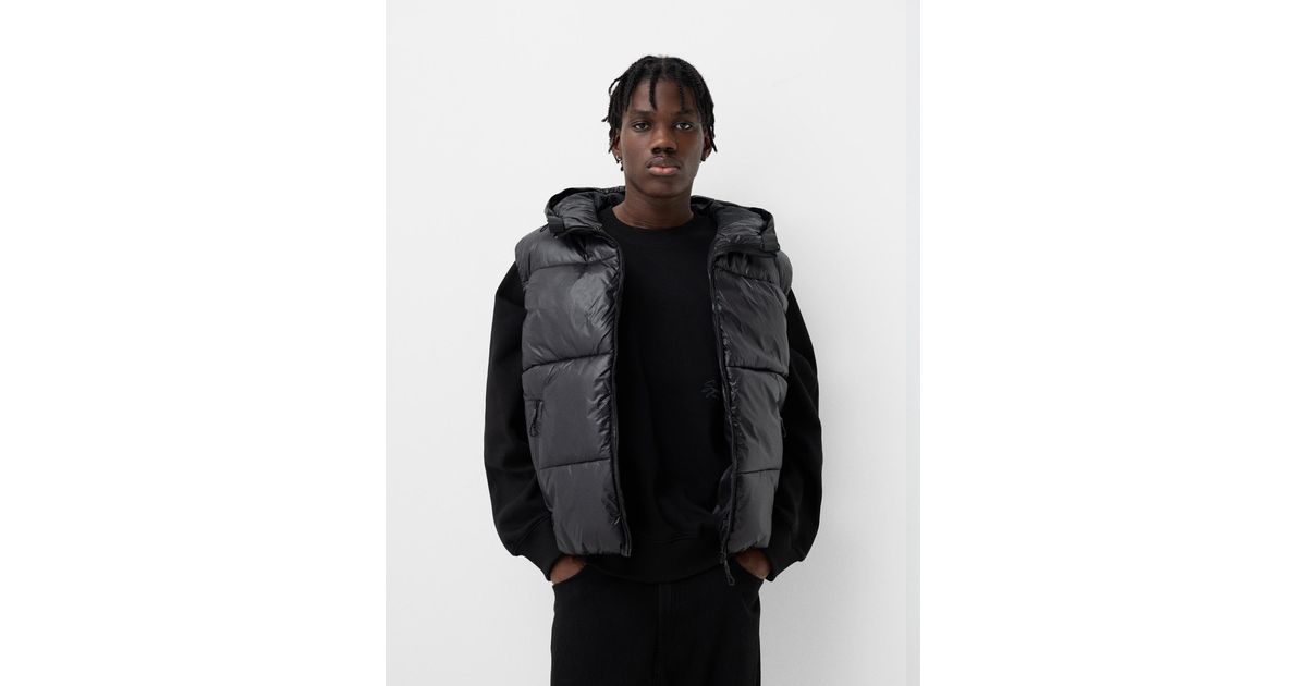 Bershka Hooded Puffer Vest in Black for Men | Lyst