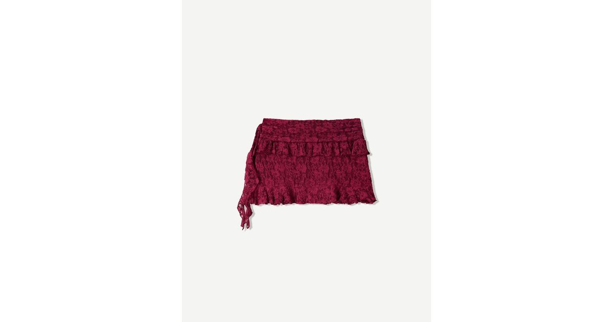 Bershka Blonde Lace Mini Skirt With Ruffles in Red | Lyst