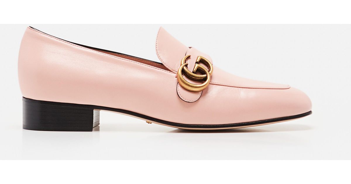 Gucci Leather Loafer With Double G in Pink | Lyst
