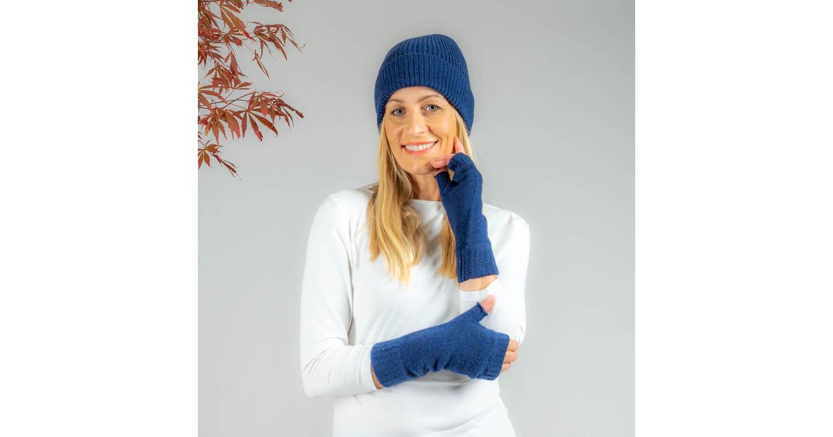 Black Accessories Cashmere Beanie And Mittens Set in Blue | Lyst