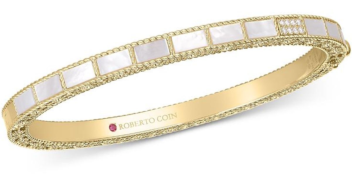 Roberto Coin 18K Diamond & Mother Of Pearl Mosaic Bangle Bracelet in Metallic | Lyst
