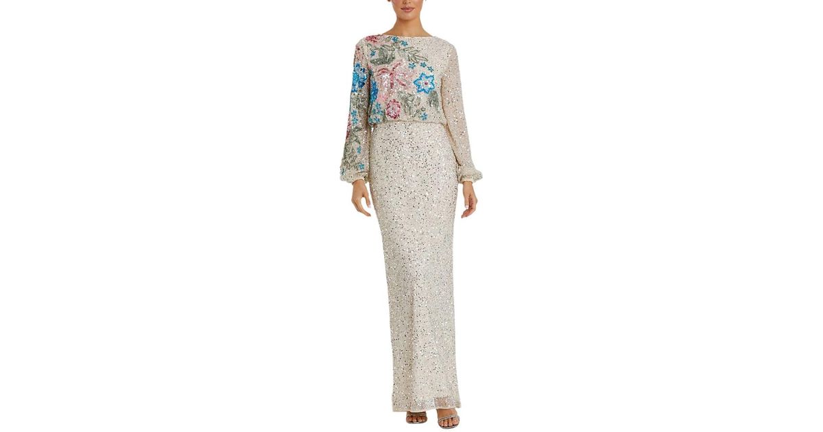 Mac Duggal Embellished Multi Color Floral High Neck Gown in White | Lyst