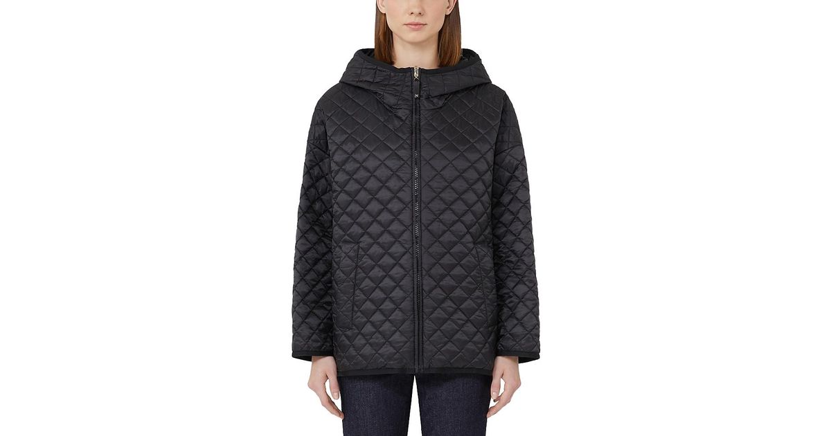 Max Mara Diamond Quilted Hooded Jacket in Black | Lyst Canada