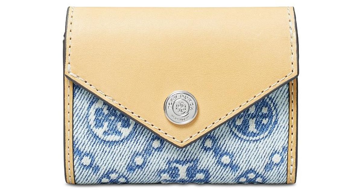 Tory Burch T Monogram Denim Envelope Wallet in Blue | Lyst