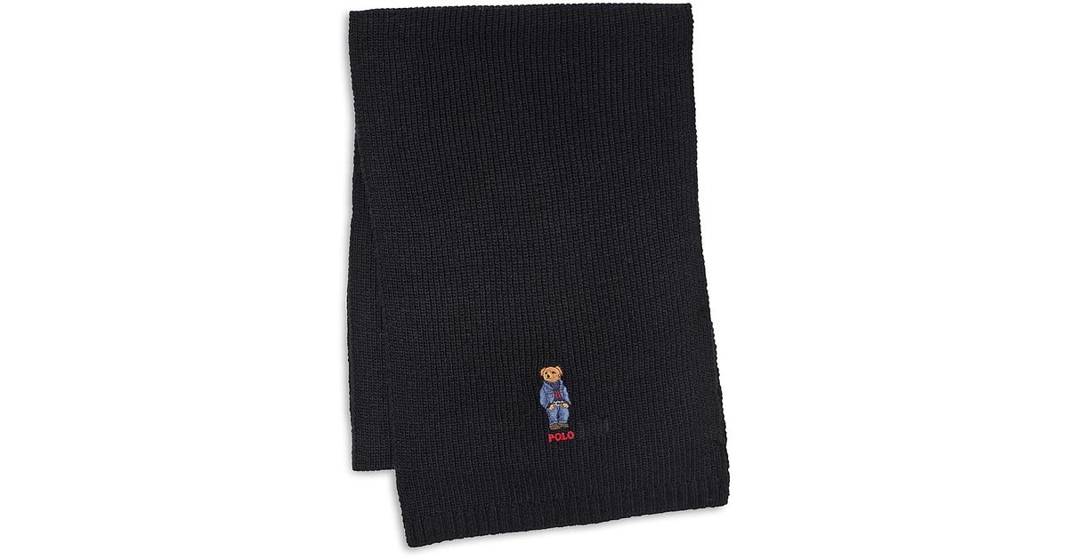 Polo Ralph Lauren Polo Bear Ribbed Knit Scarf in Black for Men | Lyst