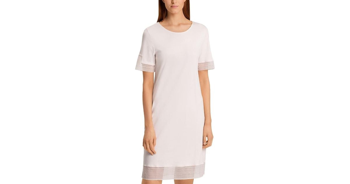 Hanro Sophie Lace Trim Short Sleeve Nightgown in White | Lyst