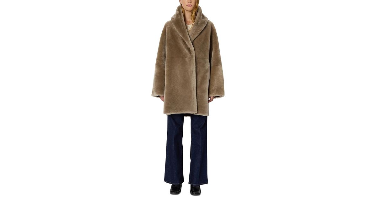 Gerard Darel Malia Shearling Shawl Collar Coat in Natural | Lyst