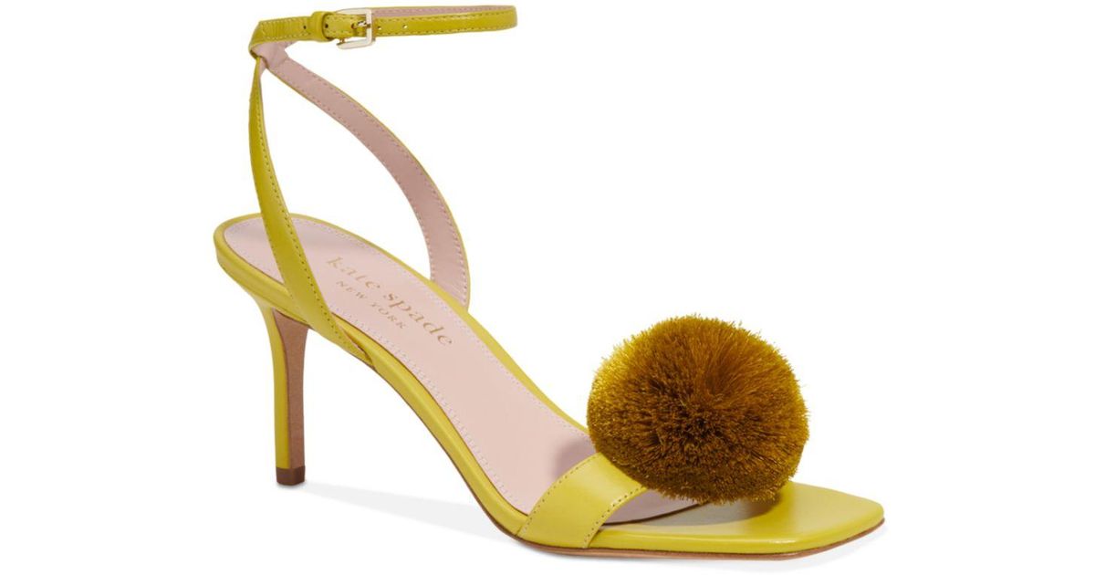 Kate Spade Amour Pom Pom Ankle Strap High Heel Sandals In Metallic Lyst