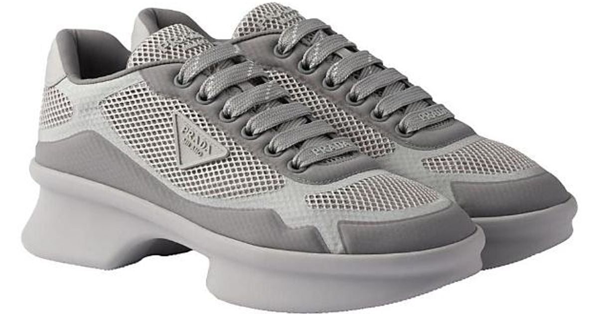 Prada Re-Nylon And Mesh Fabric Sneakers in Gray | Lyst