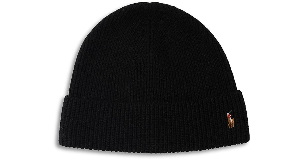 Polo Ralph Lauren Signature Cuff Hat in Black for Men | Lyst