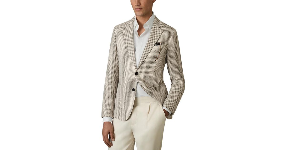 Reiss Slim Fit Dogtooth Check Blazer in Natural for Men | Lyst
