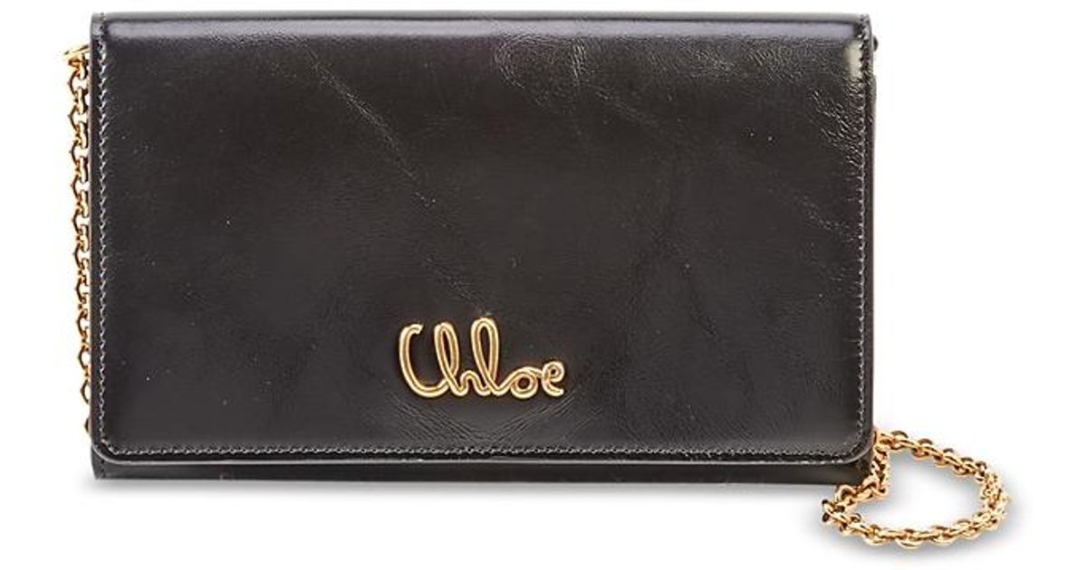 Chloé Iconic Leather Flap Wallet On Chain in Black | Lyst