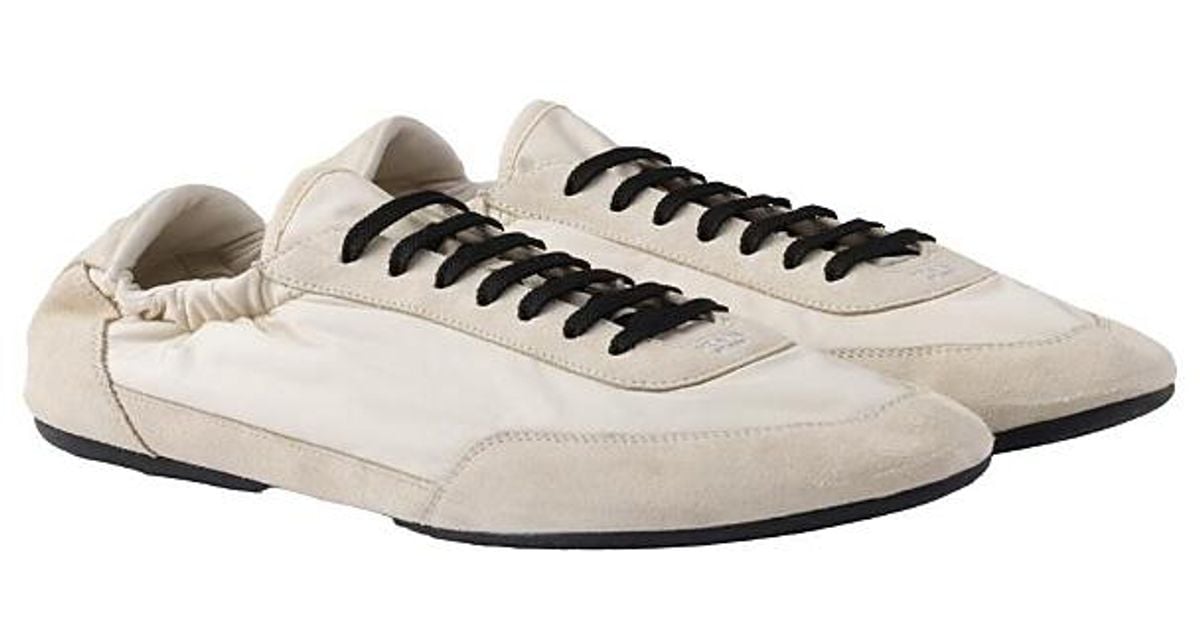 Prada Collapse Re-Nylon And Suede Sneakers in White | Lyst
