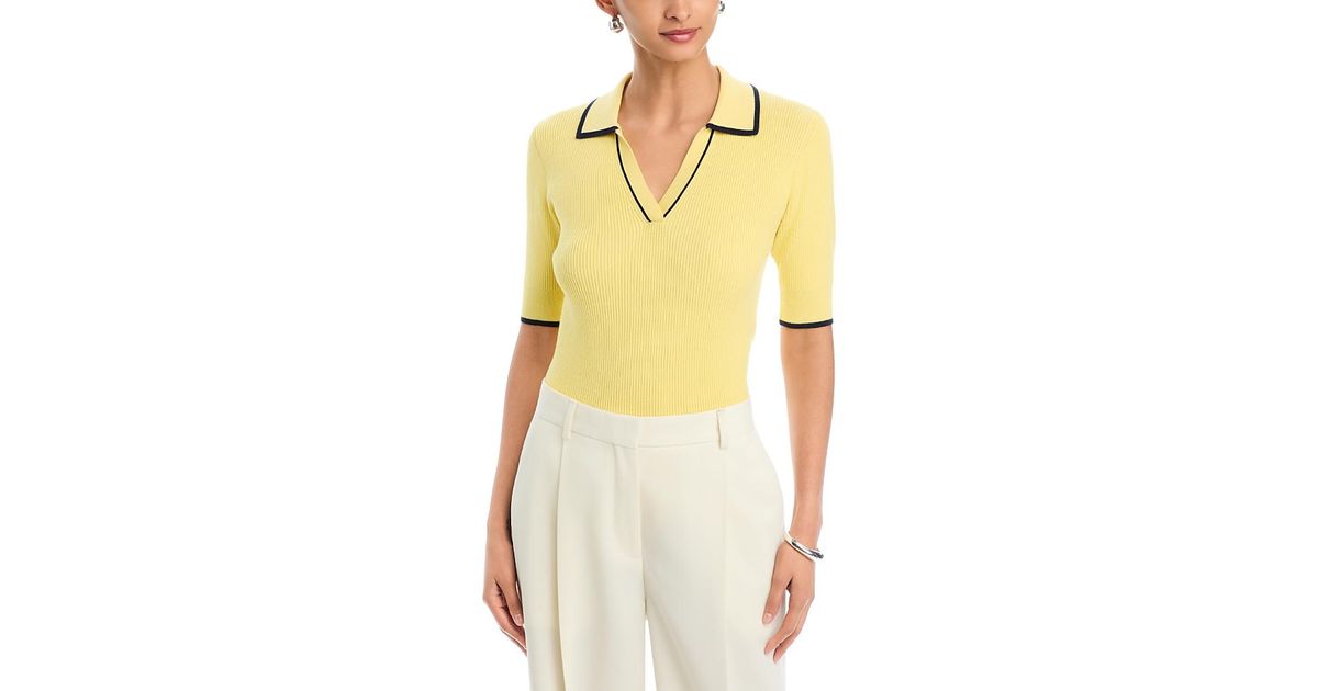 Tahari Elbow Sleeve Polo Top in Yellow | Lyst