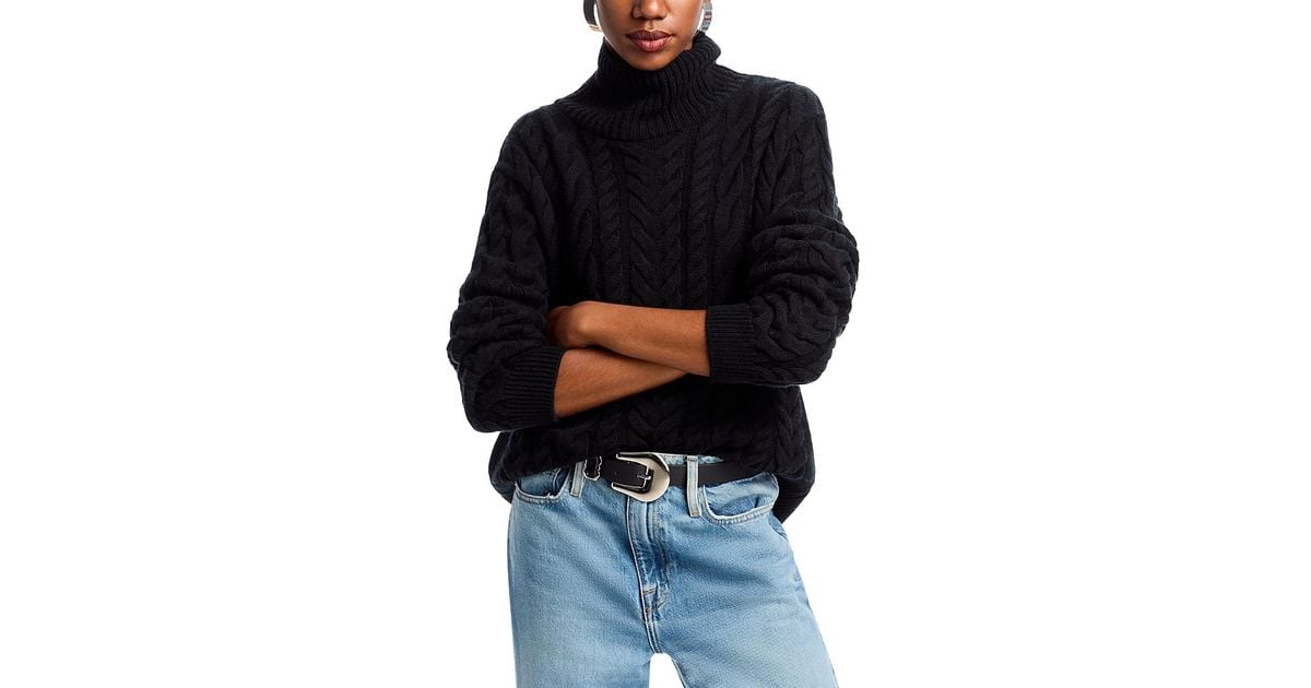 FRAME Wool & Cashmere Cable Knit Turtleneck Sweater in Blue | Lyst