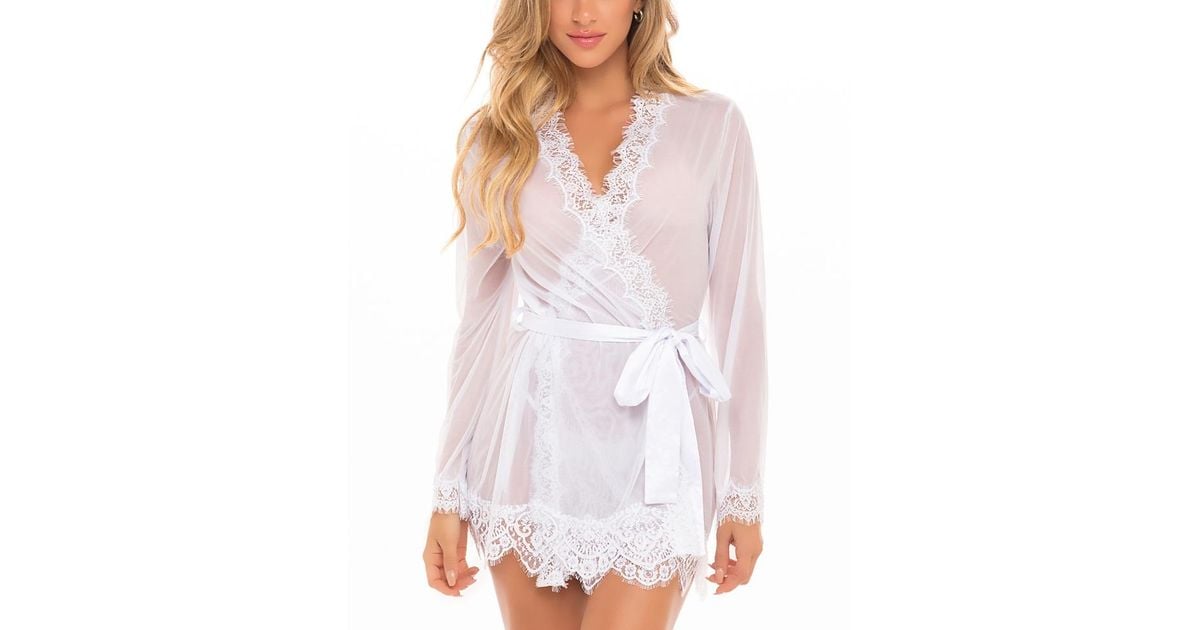 Oh La La Cheri Provence Eyelash Lace Robe With Sash And G-String Panty ...