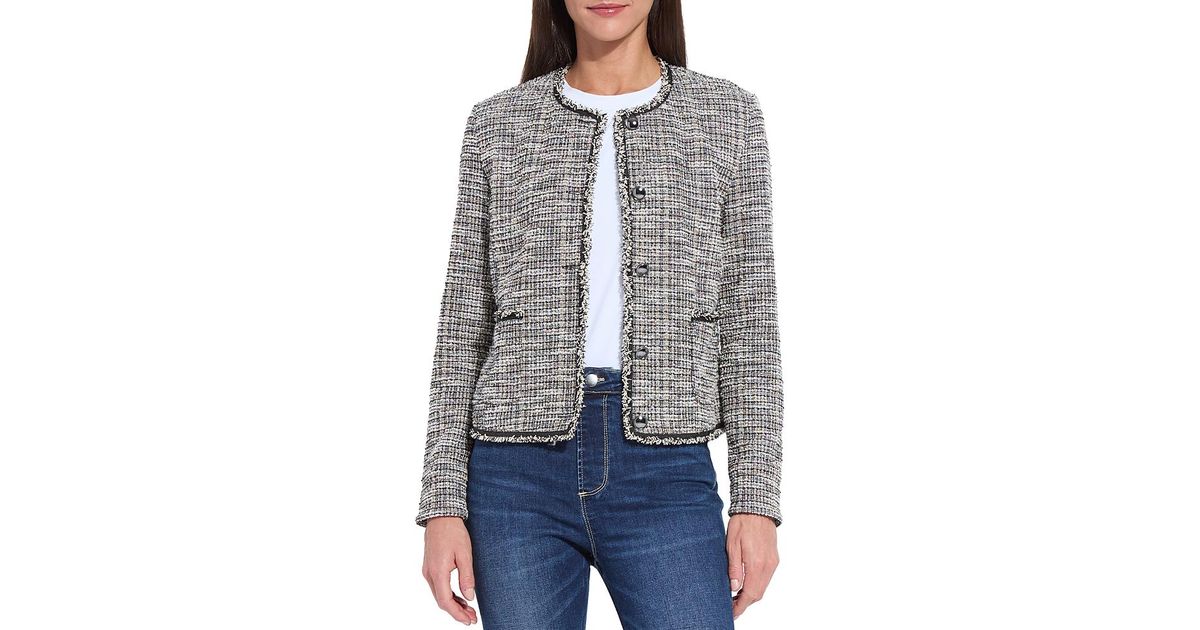 Lyssé Charlotte Collarless Tweed Jacket in Grey | Lyst UK