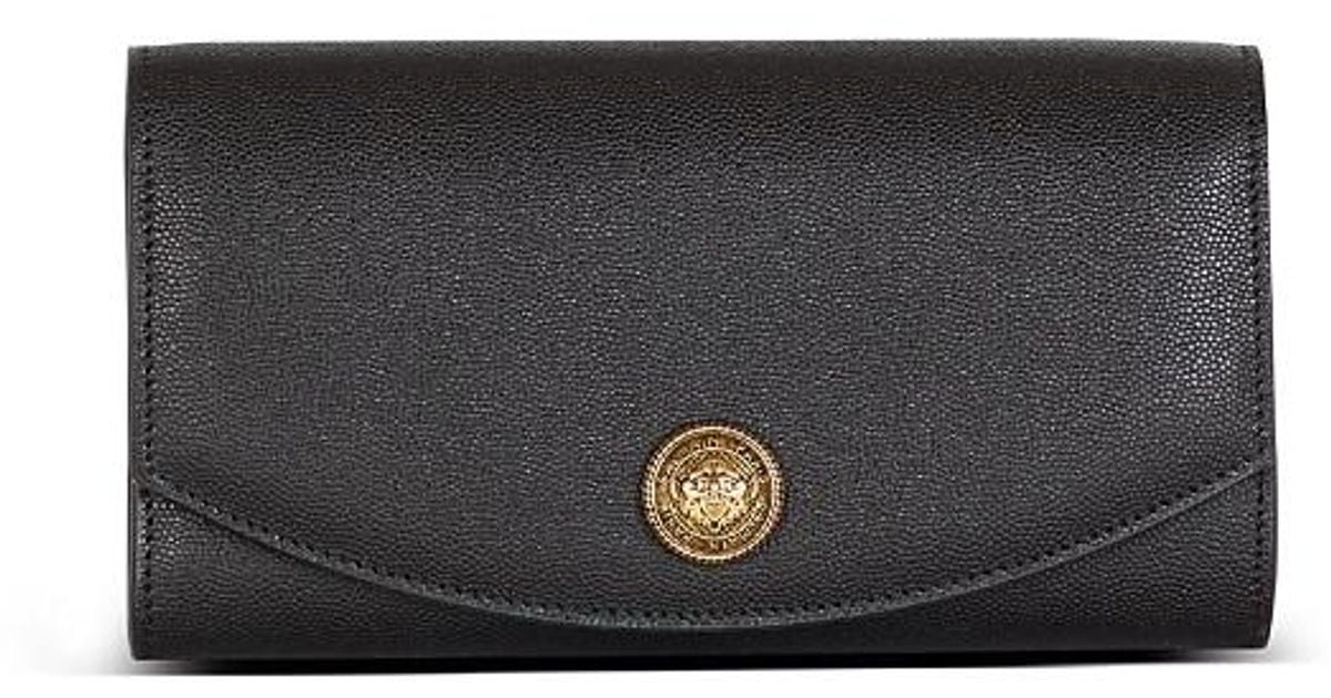 Balmain Embleme Grained Calfskin Clutch in Black | Lyst