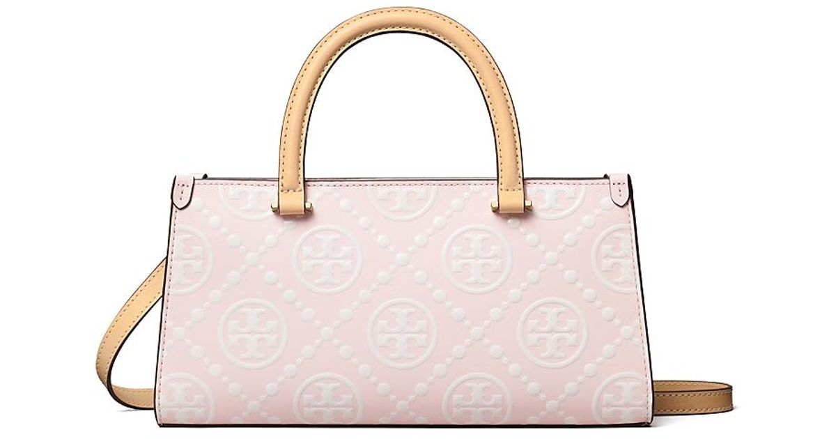 Tory Burch T Monogram Contrast Embossed East West Small Tote in Pink | Lyst