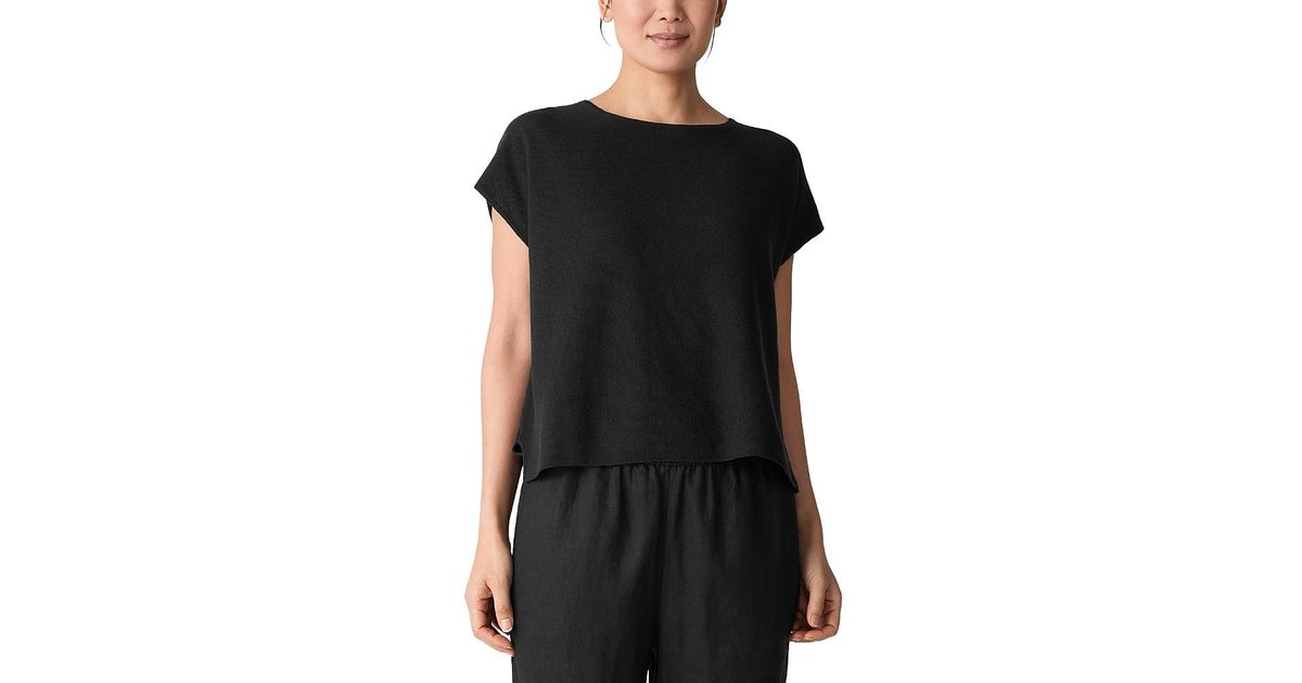 Eileen Fisher Boxy Cap Sleeve Tee in Black | Lyst UK