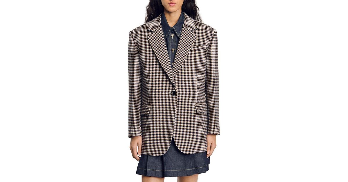 Sandro Tracy Check Blazer in Gray | Lyst