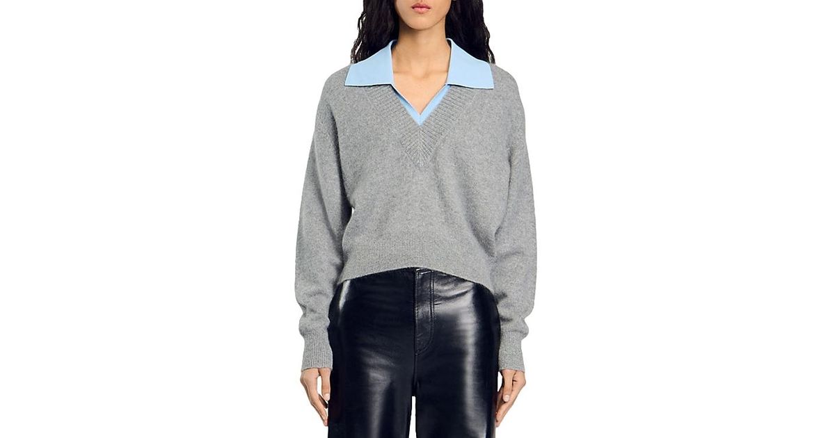 Sandro Layered Knit Sweater in Gray | Lyst