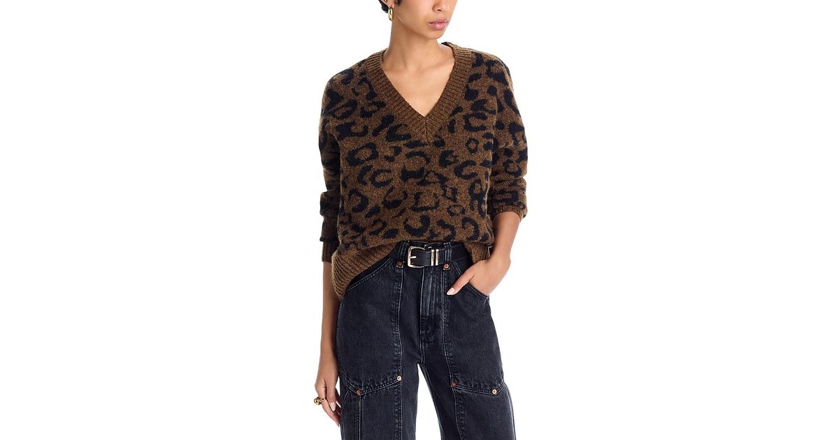 Aqua Leopard Print V Neck Sweater in Black | Lyst