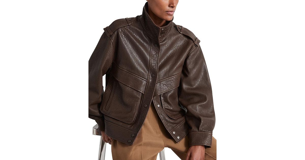 Reiss Cleo Shoulder Detail Leather Jacket in Brown | Lyst