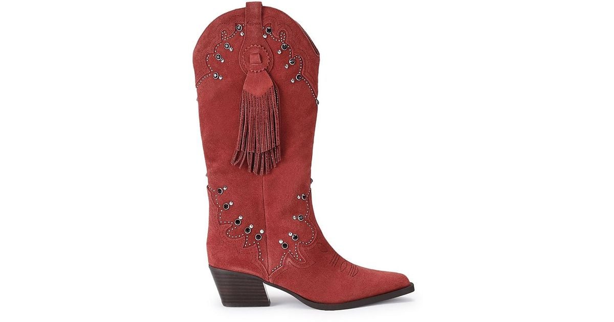 Kurt Geiger Oxford Western Tassel Boots in Red | Lyst