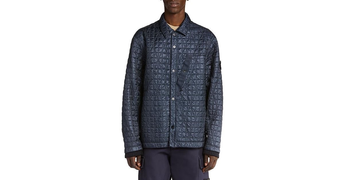 Stone Island Coated Quilted Jacket in Blue for Men | Lyst UK