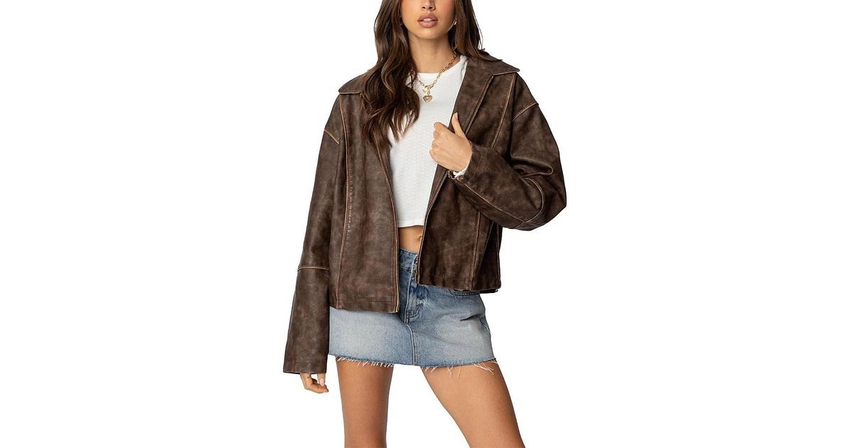 Edikted Oversized Washed Jacket in Brown | Lyst