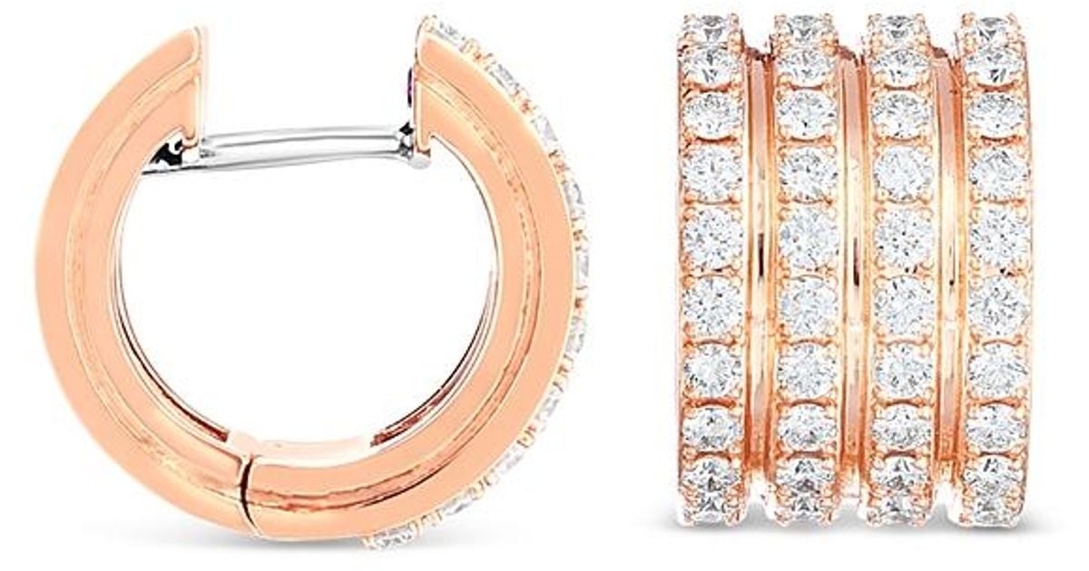 Roberto Coin 18K Rose Portofino Diamond Pave Four Row Huggie Hoop ...