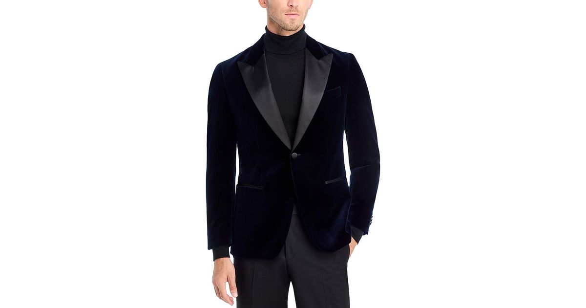 BOSS Velvet Satin Peak Slim Fit Dinner Jacket in Blue for Men | Lyst UK